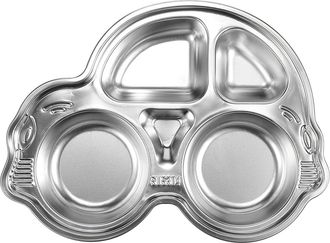 Pretyzoom Kinderteller Aus Edelstahl Mit Geteiltem Fach Cartoon Design 11.2 X 8.3 X 1.6 Zoll Kindern Speiseteller F&uuml;r Camping Picknick Und Mittagessen Leicht Zu