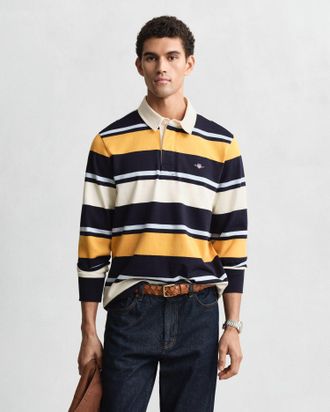 GANT Herren Gestreifter Heavy Rugger (XXXL) EVENING Blau