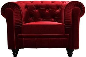 Menzzo Grand Fauteuil Chesterfield - Sessel mit Samtbezug Rot