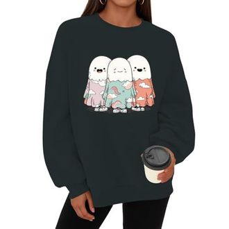 Generic Sweat-shirt dHalloween pour femme, sweat-shirt amusant &agrave; col rond pour Halloween | Chandail &agrave; &eacute;paules tombantes, gris fonc&eacute;, XXL