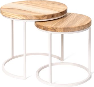 Lamofootwear Manufaktur Couchtisch rund 2er Set - Beistelltisch Holz - Wohnzimmertisch rund, Kaffeetisch, Sofatisch modern, Holztisch f&uuml;r Wohnzimmer, Schlafzimmer-