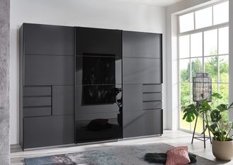 Möbelando Schwebetürenschrank Kleiderschrank Schiebetürenschrank Schrank Susanetta II Graphit