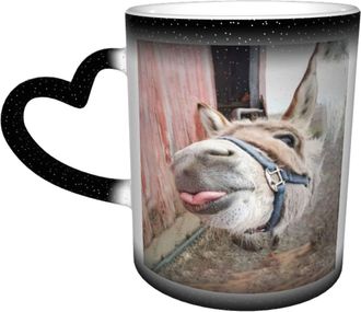 IUBBKI Lustige Esel-Tasse mit Farbwechsel im Himmel, Keramik, w&auml;rmeempfindliche Tasse, Latte-Becher, w&auml;rmeempfindliches Design f&uuml;r Geschenke, B&uuml;ro, personali