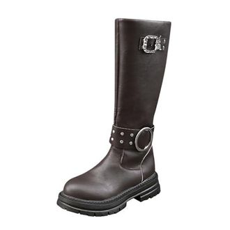 Generic Bottes montantes au genou pour femme - Large mollet - Bout rond - &Eacute;l&eacute;gantes - Couleur unie - Talon bas et &eacute;pais - Boucle - Fermeture &eacute;clair lat&eacute;rale -