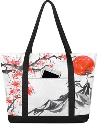 TropicalLife Fuji Mountain Sunset Japan Sac &agrave; main pour femme et fille Grand sac fourre-tout japonais en toile 22 L Grande capacit&eacute; Sac de courses zipp&eacute; pour l&eacute;col