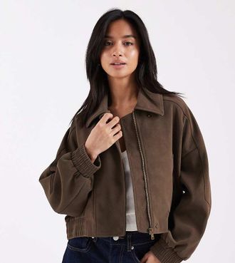 Asos Petite ASOS DESIGN Petite - Bomber oversize en imitation cuir - Moka-Brown