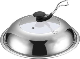 Healifty Edelstahl Topfdeckel 32cm mit Spritzschutz und Vertikalem Stand Universeller Kochdeckel f&uuml;r &Uuml;berlaufsschutz und Einfache Reinigung