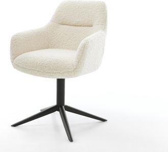 DELIFE Drehstuhl Pejo-Flex Teddystoff Beige Fußkreuz Schwarz 360° drehbar Wippfunktion Taschenfederkern, Esszimmerstühle