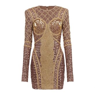Balmain Robe courte brod&eacute;e - Femme - Robes - Jaune - Taille: 36 FR