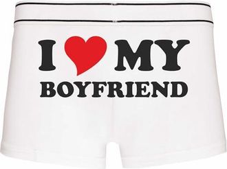 Indigos UG Boxer - Arrière - I Love My Boyfriend - Motif amusant - Inscription en allemand - Sous-vêtements - Caleçon - Loisirs - Amusant, Blanc., L