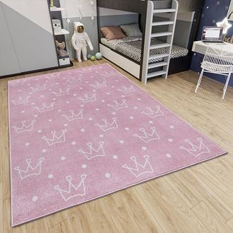 Hanse Home Adventures Kinderteppich - Modernes Kronen Muster Teppich Junge Mädchen für Kinderzimmer, Spielzimmer, Jugendzimmer, Wohnzimmer - Crowns Rosa, 160x235