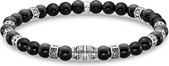 Thomas Sabo Bracelet pour homme avec perles en onyx polies et perles au design artistique en argent sterling 925 noirci, longueur 17 cm, A2087-507-11-L17, Mittelg