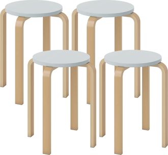 HOMCOM 4er Set Hocker Stapelbar Esszimmerhocker, Runde Kleiner Hocker, K&uuml;chenhocker f&uuml;r Esszimmer Wohnzimmer, 120 kg Belastbarkeit, Grau