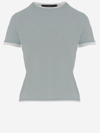 arch4 Womens Cashmere T-Shirt With Contrasting Edging Light Blue T-Shirts & Jerseys