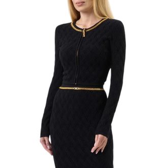 Elisabetta Franchi Femme, Pulls, Noir, Taille: 42 FR Chain-trim Diamond-pattern Cardigan