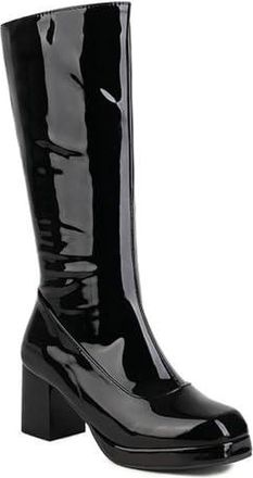 Generic Bottes montantes tendance à bout carré en cuir PU verni pour femme, chaussures habillées dhiver pour les loisirs et les fêtes, Noir, 39.5 EU