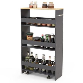 Giantex Chariot de Rangement 20 cm Large, Desserte à roulettes 4 Niveaux avec Poignée, 3 Barres, Meuble Cuisine Etroit, pour Salle de Bain, Salon, 47,5 x 20 x