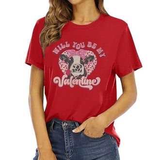 Generic T-shirt &agrave; manches courtes pour femme imprim&eacute; pour la Saint-Valentin 2026, Rouge, XXL
