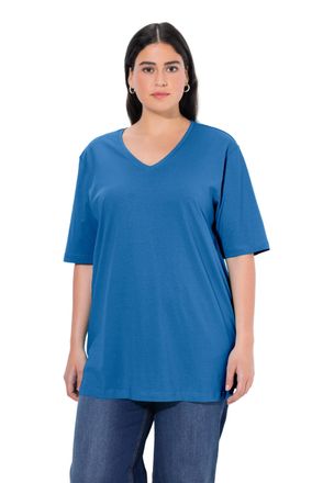Ulla Popken Damen gro&szlig;e Gr&ouml;&szlig;en &Uuml;bergr&ouml;&szlig;en Plus Size T-Shirt, Basic, Relaxed Fit, V-Ausschnitt, Halbarm Kornblume 50+ 515283732-50+