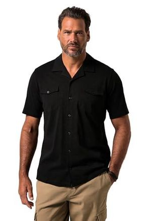 JP1880 Hommes Grandes Tailles L-8XL Chemise en Jersey, Manches Courtes et col cubain, Coupe Cuba-Fit - Jusquau 8 XL Noir 8XL 840087100-8XL