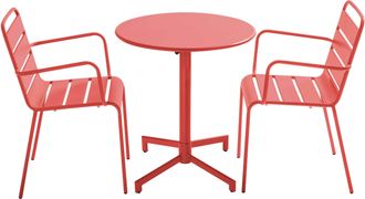 Oviala Gartentisch und 2 Sessel aus Metall, Rot - Palavas