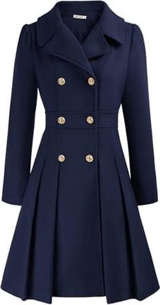 Generic Caban long à double boutonnage pour femme, doux, élégant, confortable, avec revers cranté et poche, noir foncé, XXL