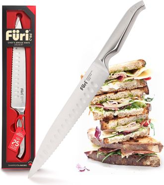 Furi Pro Brotmesser, aus rostfreiem japanischem Edelstahl, langes S&auml;gemesser mit Wellenschliff zum leichten Schneiden von Brot, Br&ouml;tchen und Co., Klingenl&auml;