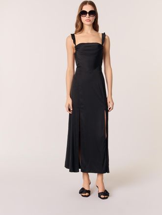 Maje Robe Longue Satin&eacute;e - Noir - Taille 40 - Maje