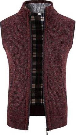 Generic Gilet en Tricot Fin et zipp&eacute; pour Homme, sans Manches, d&eacute;contract&eacute;, col Montant, &eacute;pais, avec Poches, Rouge vin, Taille XL