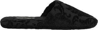 Dolce & Gabbana Homme, Chaussures, Noir, Taille: 44 EU Logo Embroidered Slippers Flats Chaussures