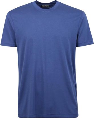 Tom Ford Homme, Tops, Bleu, Taille: 3XL T-shirt ras du cou en coton lyocell