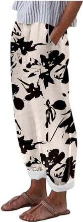 Generic Pantalon en coton et lin pour femme - Jambe large - Pantalon de plage d&eacute;t&eacute; pour femme - Confortable - Pantalon de yoga Palazzo XIYU26027, beige, XXL