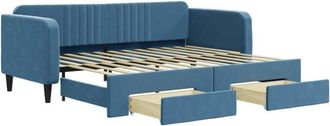vidaXL Tagesbett Ausziehbar mit Schubladen Blau 90x200 cm Samt vidaXL