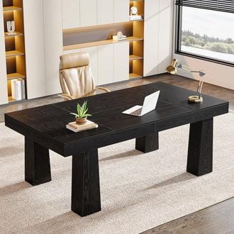 Tribesigns Bureau Dordinateur, 160 × 80 ×75 cm, Table de Réunion Noir Rectangulaire pour Bureau, Maison ou Entreprise, Moderne Industrielle, Robustre