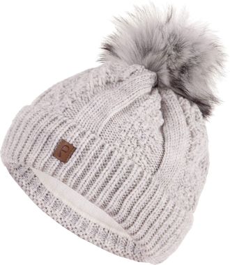 Faera Winterm&uuml;tze M&uuml;tze Damen warm gef&uuml;ttert Kunstfell Bommelm&uuml;tze Zopf-Strickmuster Fleecefutter Bommel Winter Herbst Strickm&uuml;tze Beanie M&auml;dchen 61, Farbe:
