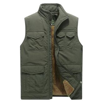 Generic Gilet tactique en duvet pour homme, chaud, col montant, sans manches, polaire, pour la chasse, le travail, lhiver, avec plusieurs poches, vert arm&eacute;e, 