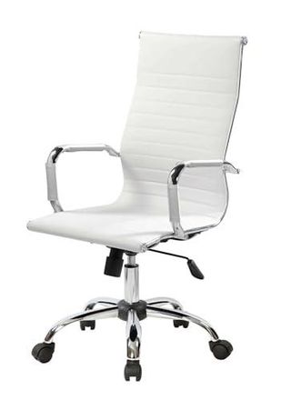 Dmora Stuhl mit Rädern Omarama, Chefsessel mit Armlehnen, Ergonomischer Bürostuhl, Weiß, 63x54h106/116 cm