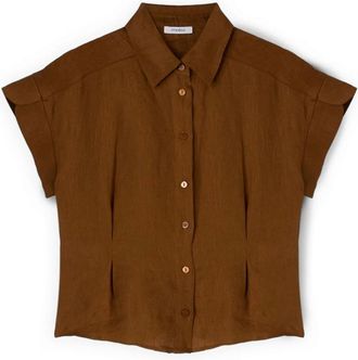 Motivi Femme, Blouses et Chemises, Brun, Taille: 40 FR Chemise en lin avec plis