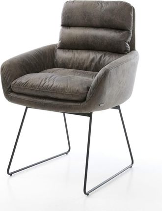 DELIFE Esszimmerstuhl Abelia-Flex mit Armlehnen Mikrofaser Grau Antik Kufengestell Schwarz, Esszimmerstühle