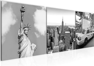 Runa Art Bilder New York 120 x 40 cm 3 Teilig Wandbild auf Vlies Leinwand Schwarz Weiss Mehrteilig Modern 027633c