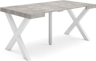Skraut Home Table console extensible, Console meuble, 160, Pour 8 personnes, Pieds bois massif, Style moderne, Blanc et Gris Ciment - Skraut Home