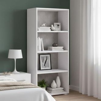 Dmora B&uuml;cherregal Giacinto, Bibliothek mit 3 verstellbaren Regalen, B&uuml;cherregal, Wandschrank mit Regalen, 100 % Made in Italy, 60 x 30 x 130 cm, Wei&szlig; und Ze