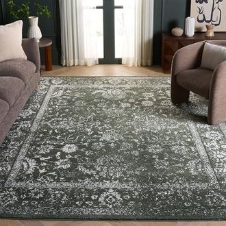 Safavieh Distressed Teppich für Wohnzimmer, Esszimmer, Schlafzimmer - Adirondack Collection, Kurzer Flor, Grün und Elfenbein, 183 X 274 cm