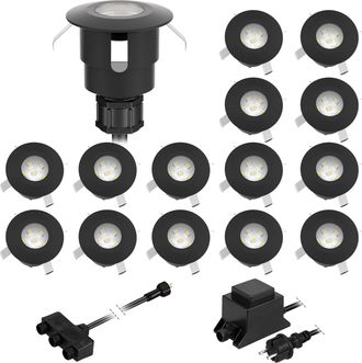 LEDs Com LED Bodeneinbauleuchte ATRIA für außen, IP65, schwarz, rund, 40mm Ø, kaltweiß 15er Set