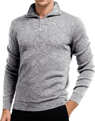 Generic Sweats pour hommes Pulls Automne et Hiver Sweat-shirt pour homme avec fermeture éclair Design Couleur unie Doux Col Haut Chemise Bas Chemise Sweat-shi