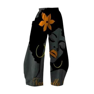 Generic Pantalon de yoga ample d&eacute;contract&eacute; pour femme grande taille 1XL-5XL imprim&eacute; No&euml;l jambe large poche pantalon de d&eacute;tente pyjama, gris fonc&eacute;, XXL Grande 