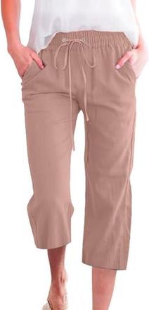 Generic Pantalon &agrave; jambe droite tendance pour le printemps et l&eacute;t&eacute;, pantalon en lin pour femme, pantalon d&eacute;contract&eacute; ample &agrave; jambe large pour la plage, les vo