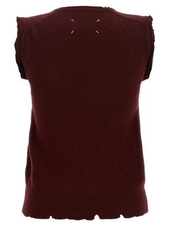 Maison Margiela Distressed Virgin Wool Vest - Burgundy