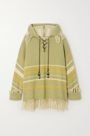 Fortela Pull &Agrave; Capuche En Laine M&eacute;lang&eacute;e &Agrave; Rayures Et &Agrave; Franges Fern - Vert