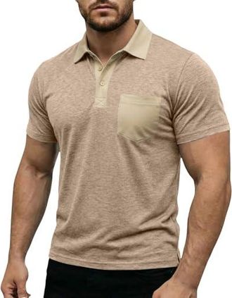Generic DENGJIAMY Polo patchwork pour homme avec boutons Tredny et col en V - T-shirt d&eacute;t&eacute; &agrave; manches courtes - Chemises de golf pour activit&eacute;s en plein air - 